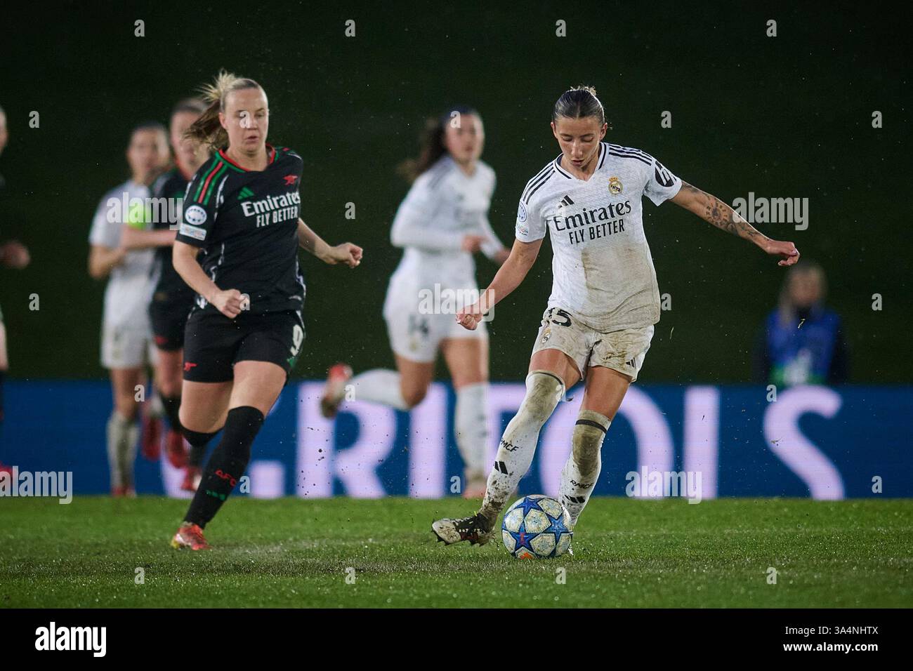 Real Madrid CF`s Sheila Garcia (r) and Arsenal FC’s Beth Mead (l) during Women’s Champions ...